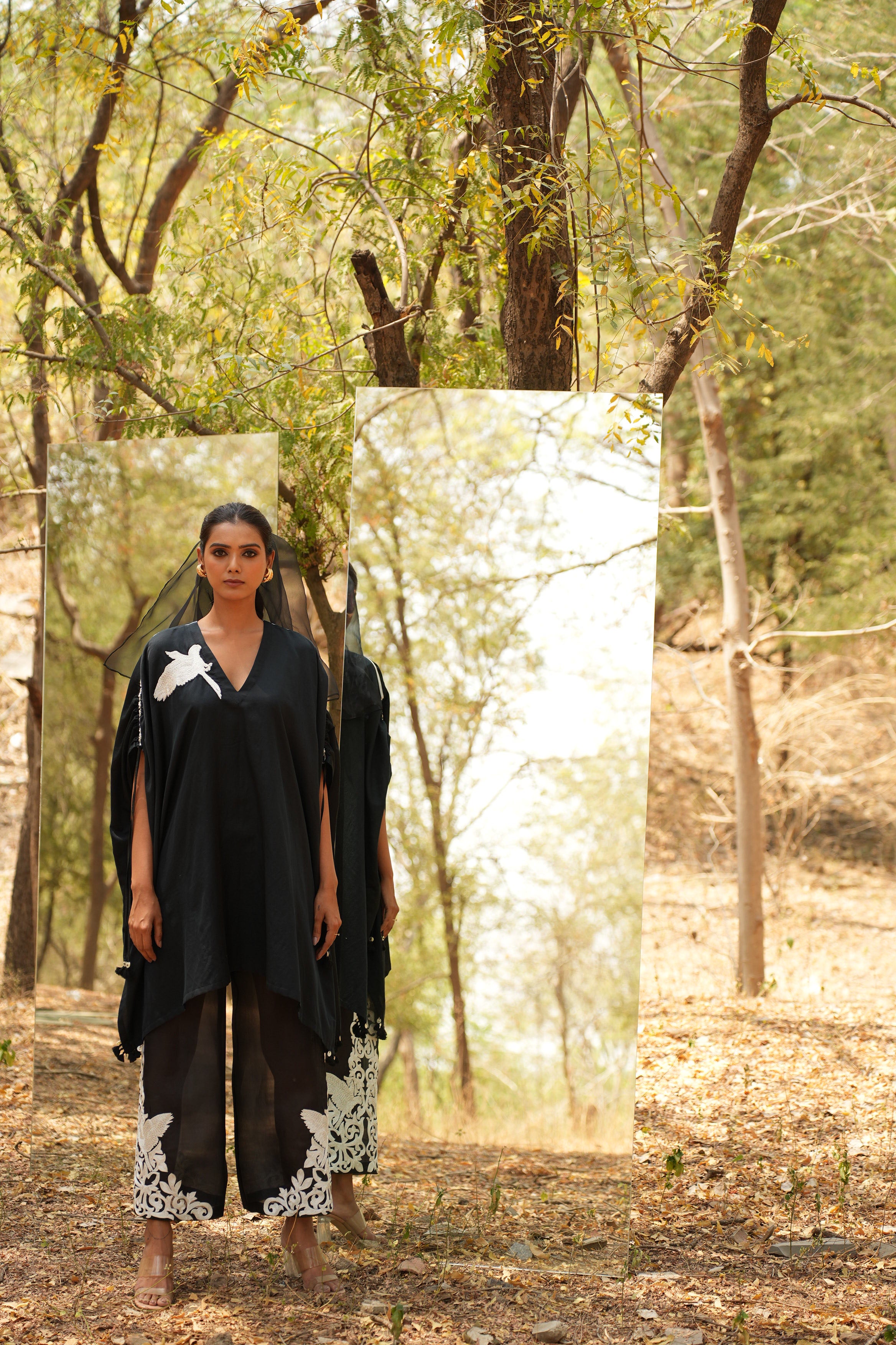 Parinde Black Embroidered Kaftan With Organza Pants – Pooja Keyur